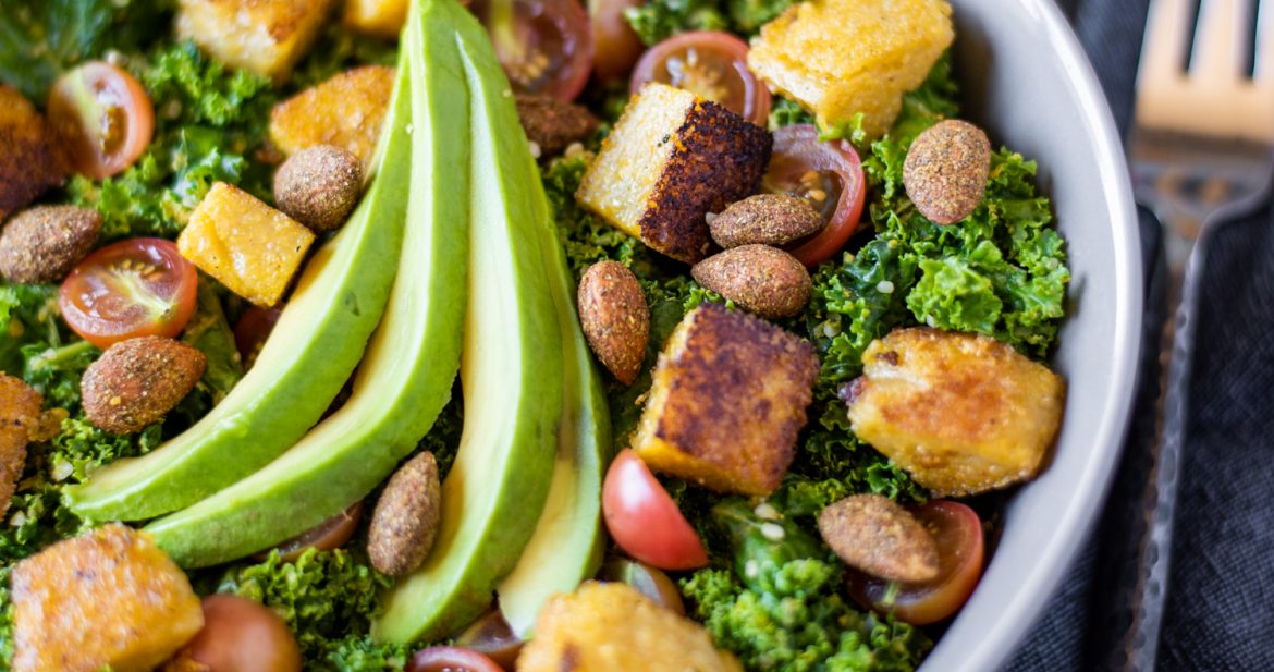 Hatch Polenta Salad with Hatch Pepper Almonds - A Satisfying Salad Main